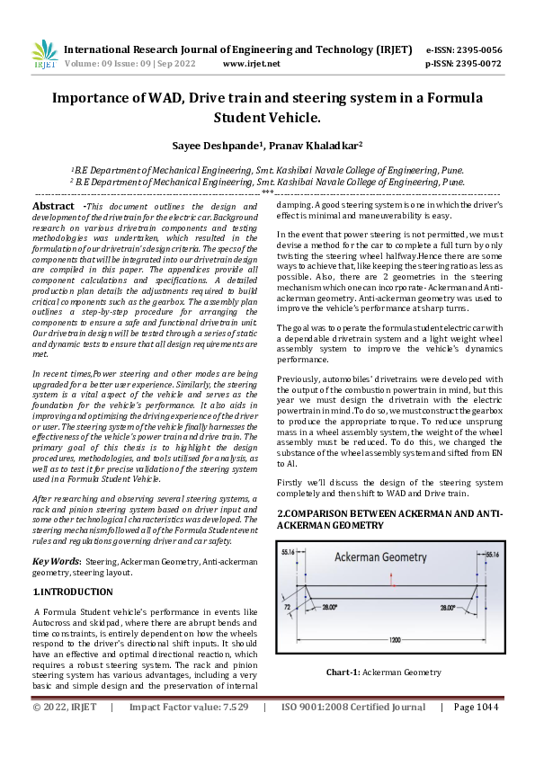 (PDF) Importance of WAD, Drive train and steering system in a Formula ...