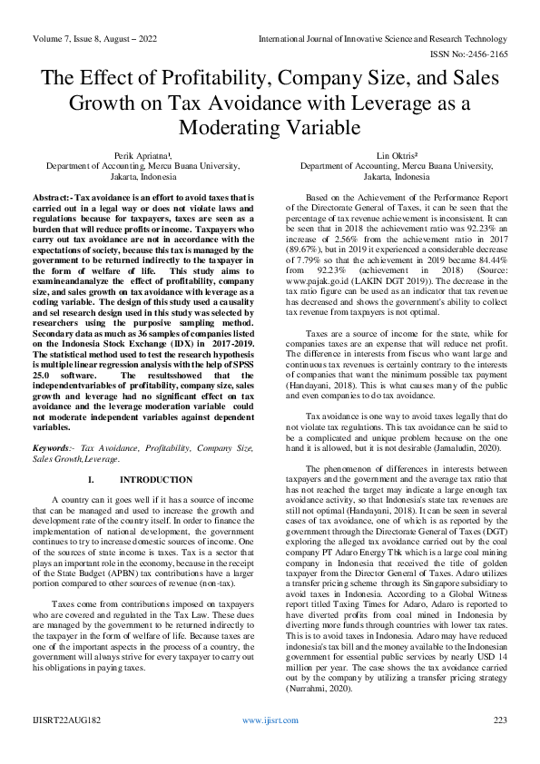 (PDF) The Effect of Profitability, Company Size, and Sales Growth on ...