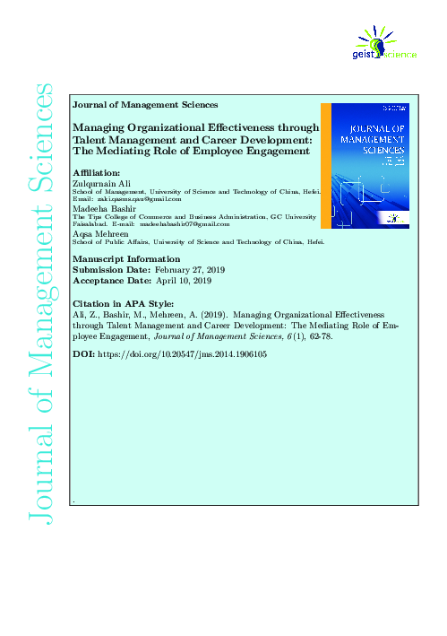 (PDF) Managing Organizational Effectiveness through Talent Management and Career Development ...