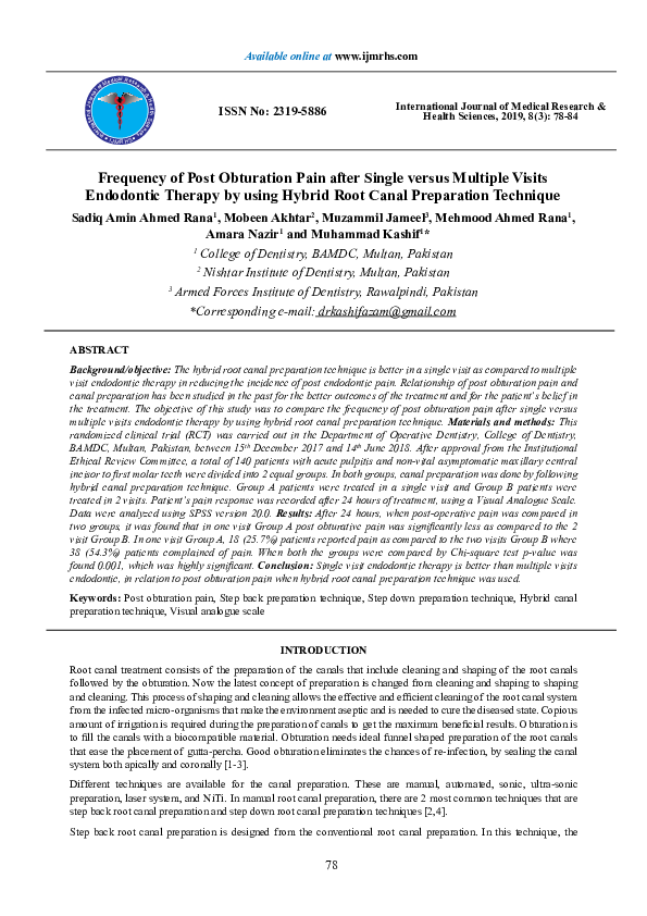 (PDF) Frequency of Post Obturation Pain after Single versus Multiple ...