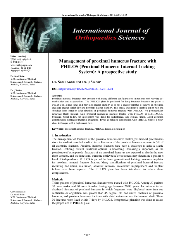 (PDF) Management of proximal humerus fracture with PHILOS (Proximal ...