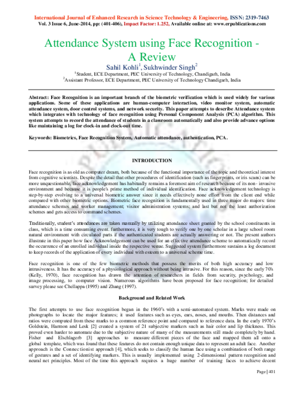 Pdf Attendance System Using Face Recognition A Review