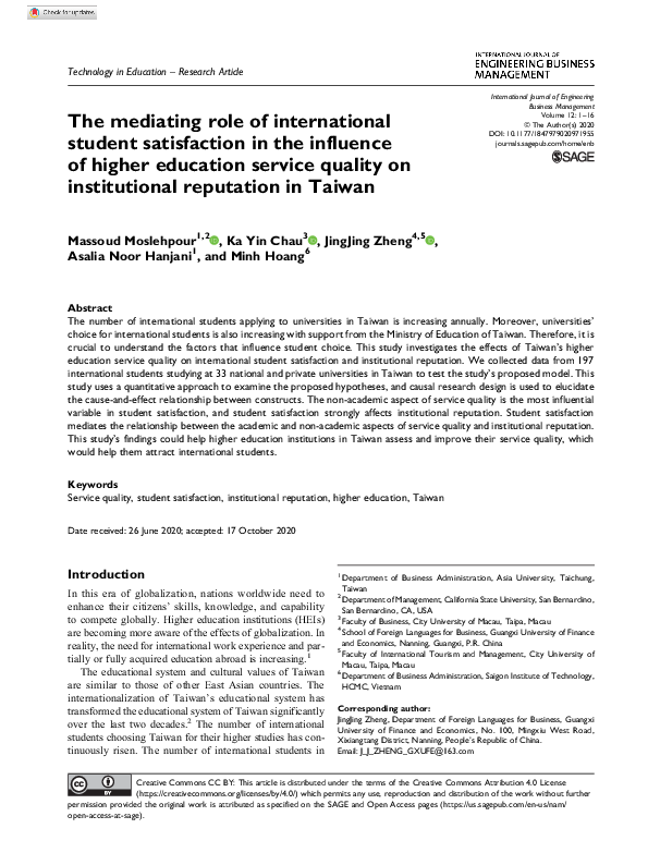 (PDF) The mediating role of international student satisfaction in the ...