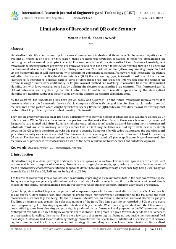 (PDF) Limitations of Barcode and QR code Scanner