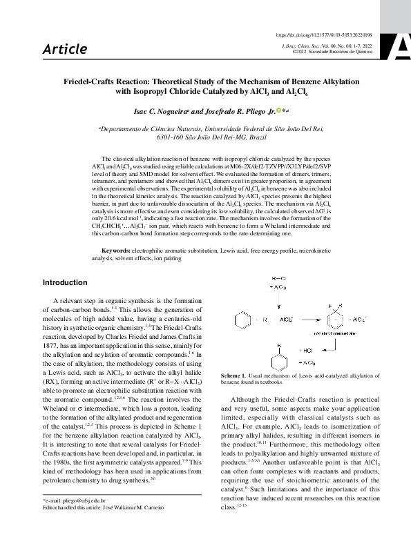 (PDF) Friedel-Crafts Reaction: Theoretical Study of the Mechanism of ...