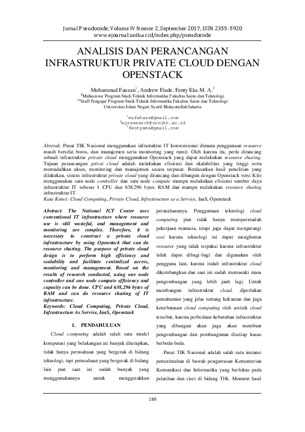 (PDF) Analisis Dan Perancangan Infrastruktur Private Cloud Dengan Openstack