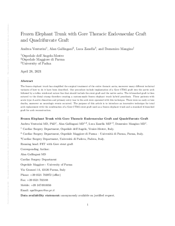 (PDF) Frozen Elephant Trunk with Gore Thoracic Endovascular Graft and ...