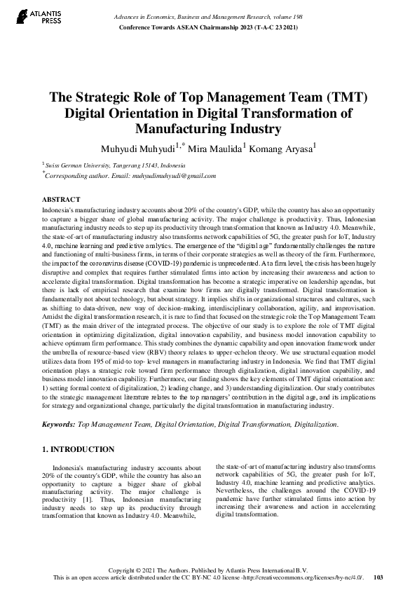 (PDF) The Strategic Role of Top Management Team (TMT) Digital ...