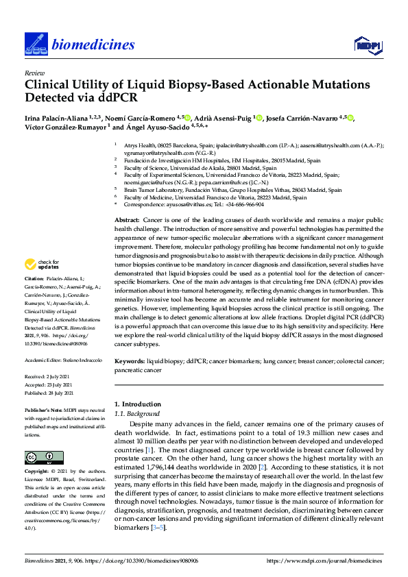 (PDF) Clinical Utility of Liquid Biopsy-Based Actionable Mutations Detected via ddPCR | Ángel ...