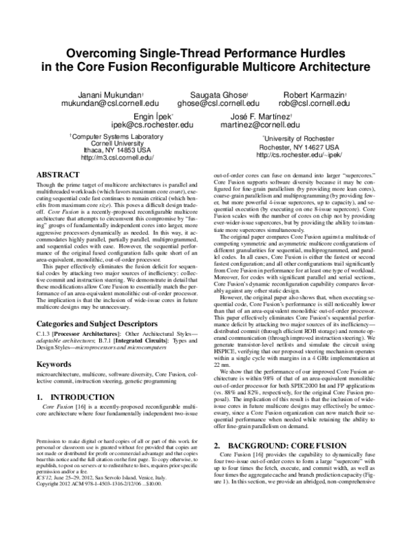 (PDF) Overcoming single-thread performance hurdles in the core fusion reconfigurable multicore ...
