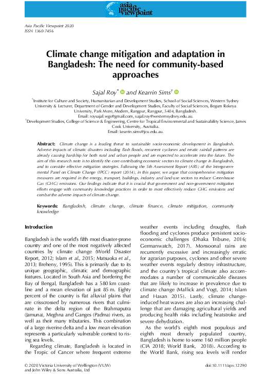 (PDF) Climate change mitigation and adaptation in Bangladesh: The need ... (PDF) Climate change mitigation and adaptation in Bangladesh: The need ...