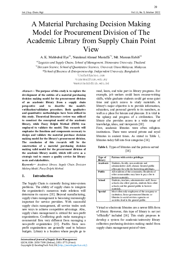 (PDF) A Material Purchasing Decision Making Model for Procurement ...