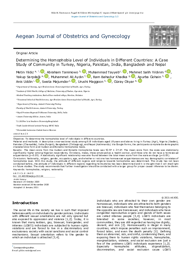 (PDF) Determining the Homophobia Level of Individuals in Different ...