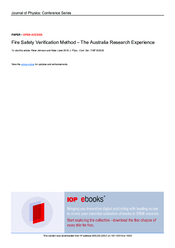 (PDF) Fire Safety Verification Method – The Australia Research Experience