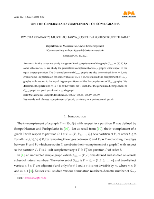 (PDF) On the Generalized Complement of Some Graphs
