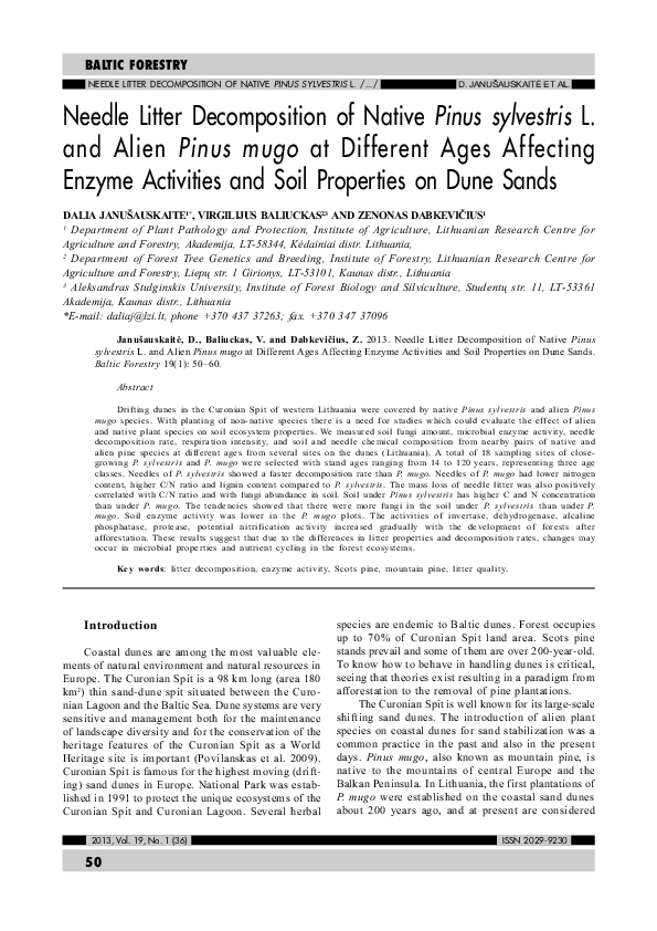 (PDF) Needle Litter Decomposition of Native Pinus Sylvestris L. and ...