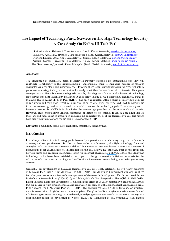 (PDF) The Impact of Technology Parks Services on The High Technology ...