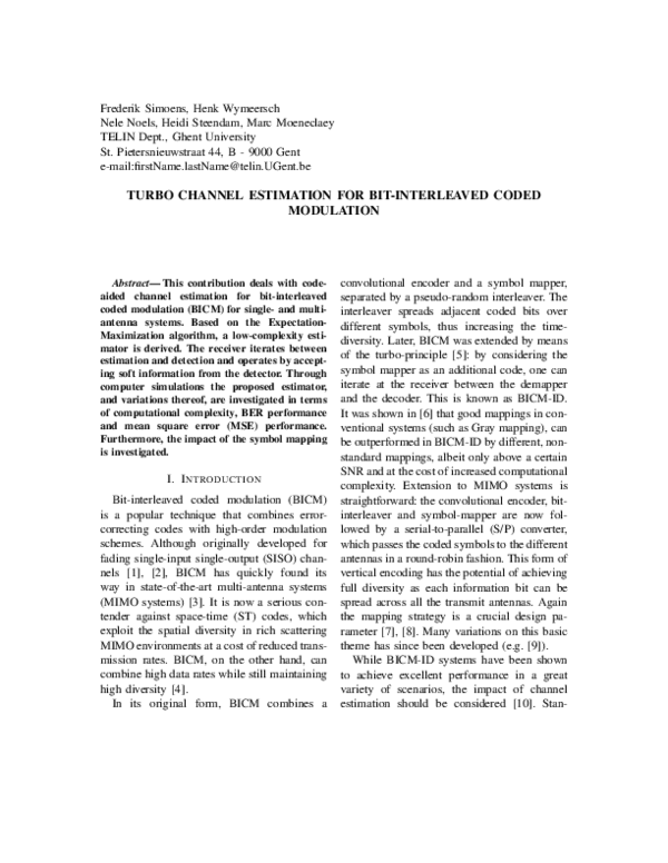 (PDF) Turbo channel estimation for bit-interleaved coded modulation