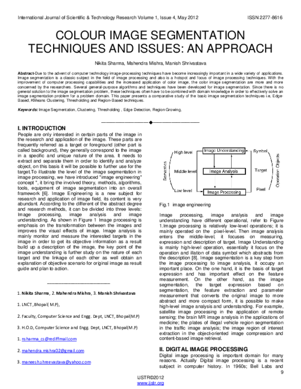 (PDF) Colour Image Segmentation Techniques and Issues: An Approach