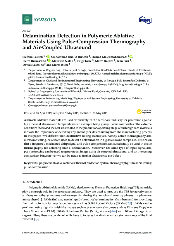Pdf Delamination Detection In Polymeric Ablative Materials Using Pulse Compression