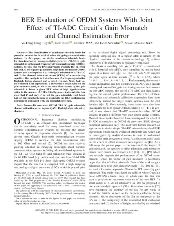 Pdf Ber Evaluation Of Ofdm Systems With Joint Effect Of Ti Adc Circuits Gain Mismatch And