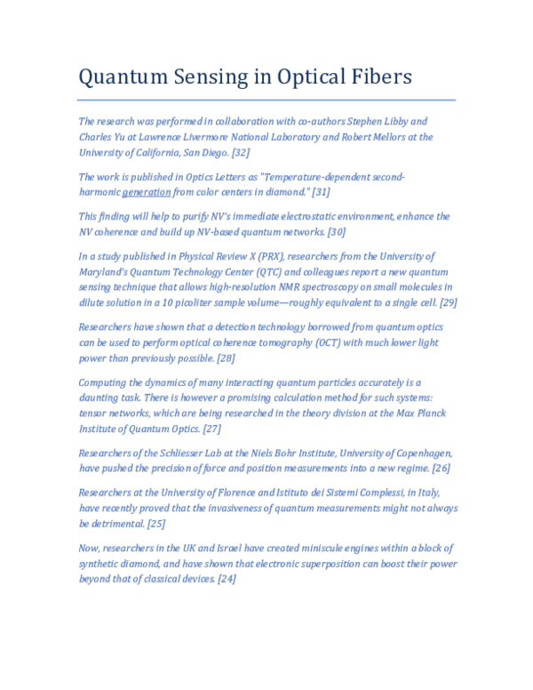 (PDF) Quantum Sensing in Optical Fibers | George Rajna - Academia.edu