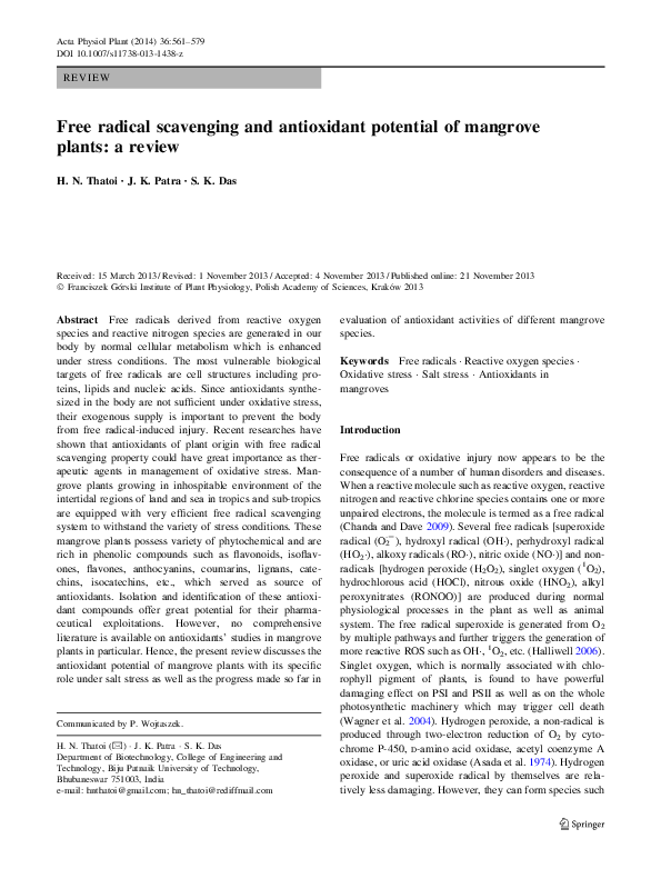 (PDF) Free radical scavenging and antioxidant potential of mangrove ...