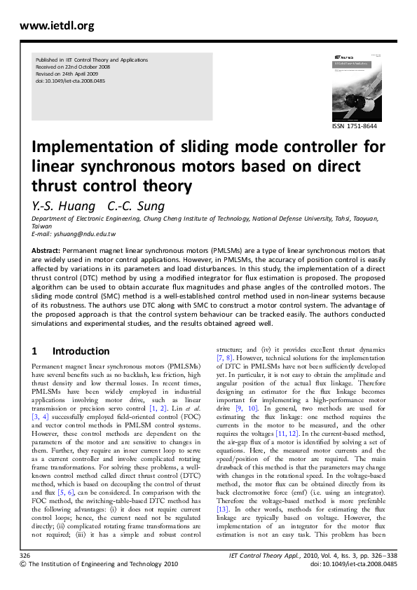 Pdf Implementation Of Sliding Mode Controller For Linear Synchronous Motors Based On Direct