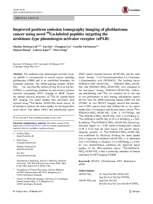 (PDF) Improved positron emission tomography imaging of glioblastoma cancer using novel 68Ga ...
