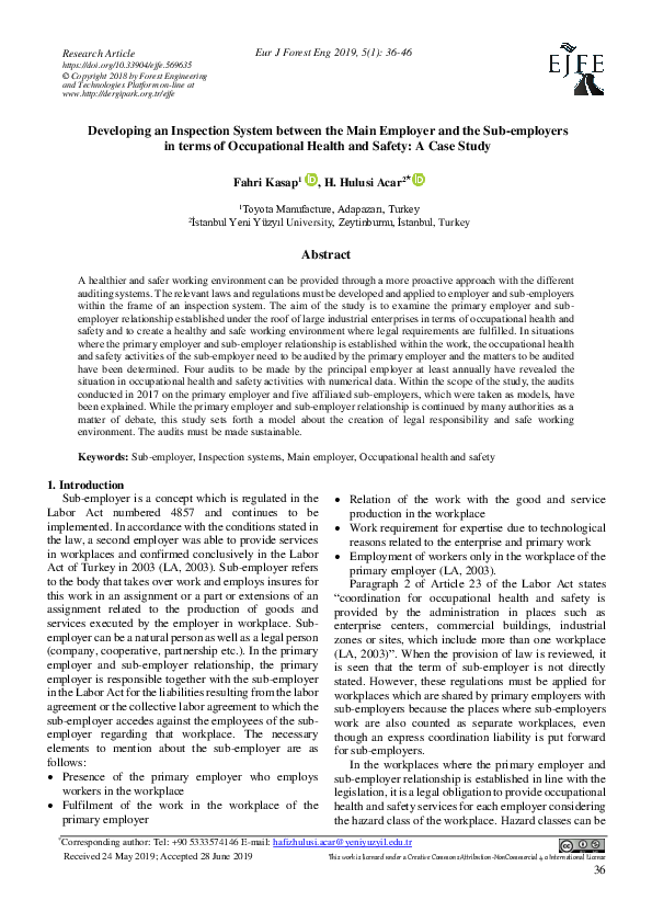 (PDF) Developing an Inspection System between the Main Employer and the ...