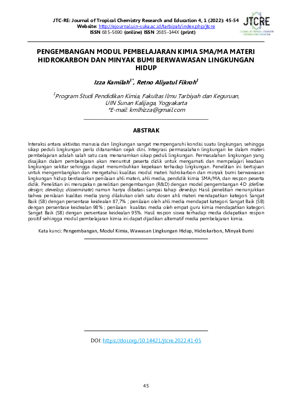 (PDF) Pengembangan Modul Pembelajaran Kimia SMA/MA Materi Hidrokarbon Dan Minyak Bumi Berwawasan ...