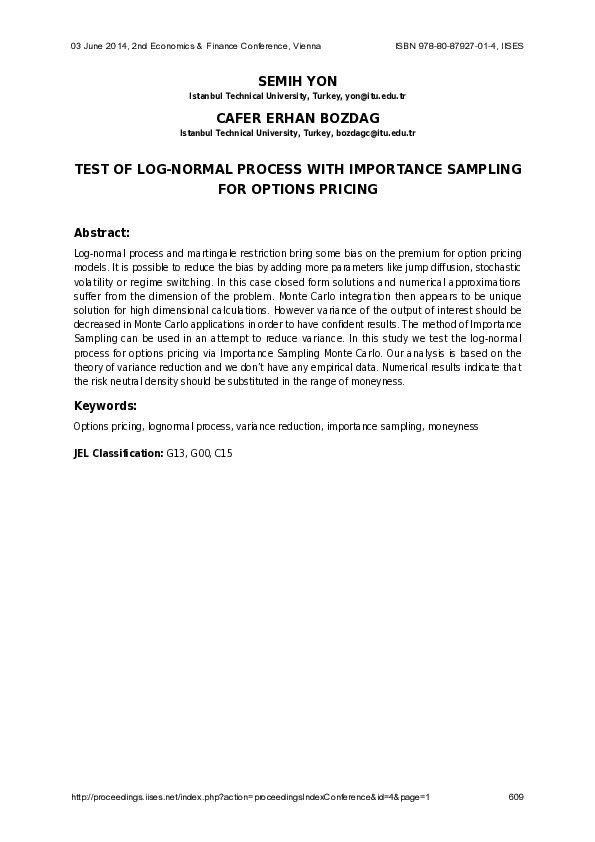 (PDF) Test of Log-Normal Process with Importance Sampling for Options ...