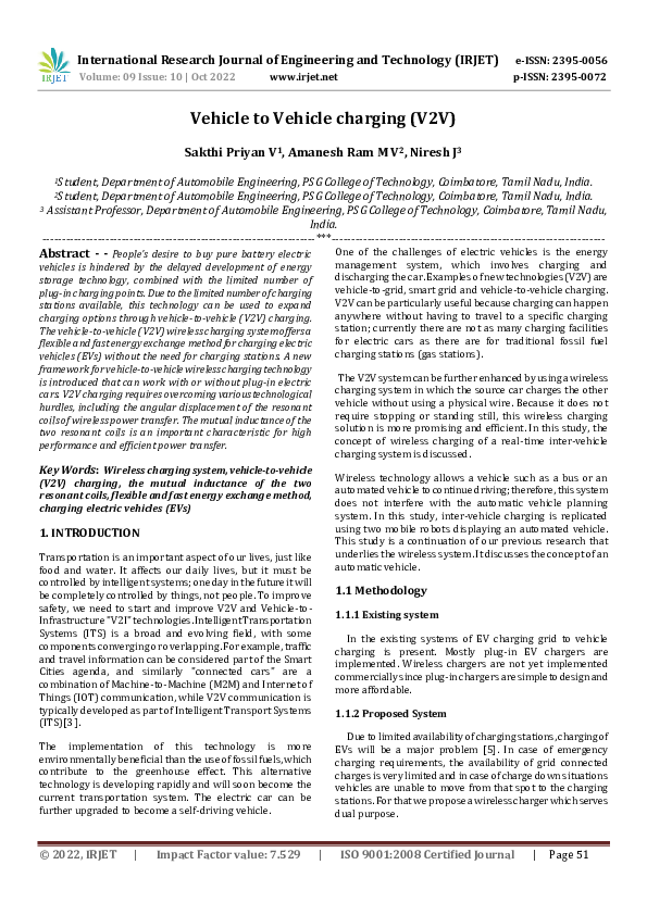 (PDF) Vehicle to Vehicle charging (V2V