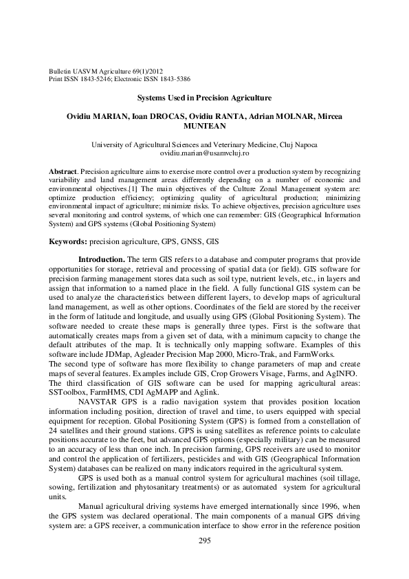 (PDF) Systems Used in Precision Agriculture | Ovidiu Ranta - Academia.edu