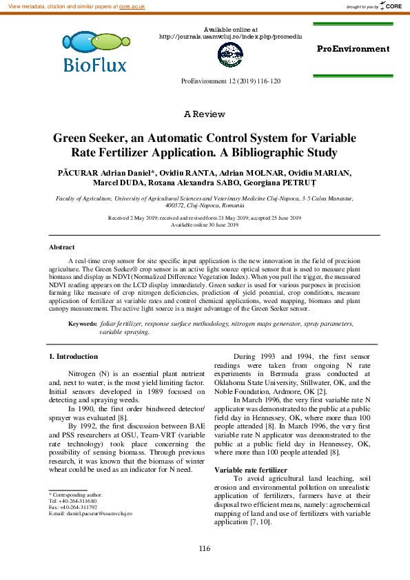 (PDF) Greenseeker, an Automatic Control System for Variable Rate ...