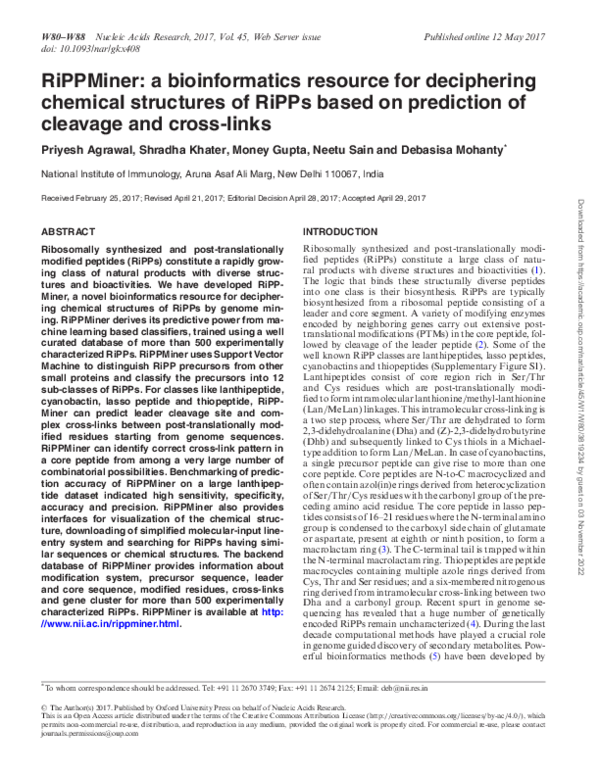 (PDF) RiPPMiner: a bioinformatics resource for deciphering chemical ...