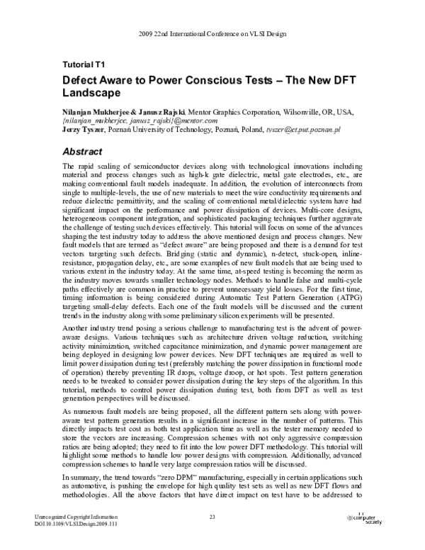 (PDF) Defect Aware to Power Conscious Tests - The New DFT Landscape