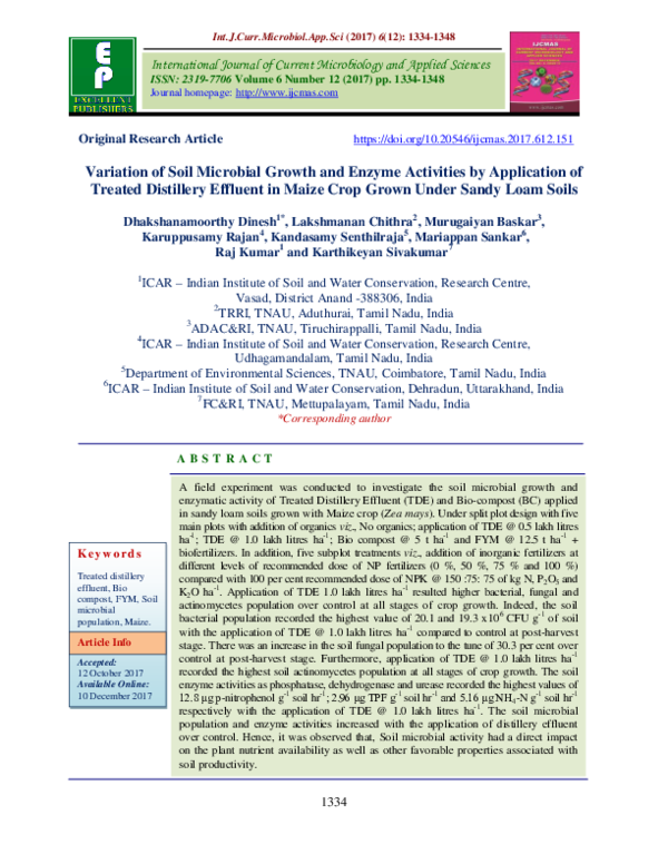(PDF) Variation of Soil Microbial Growth and Enzyme Activities by Application of Treated ...