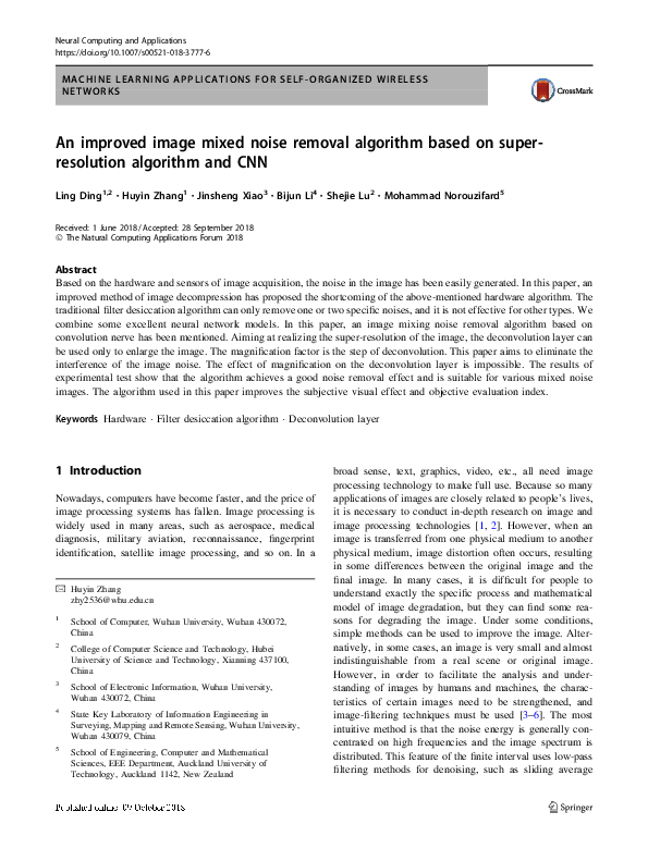 (PDF) An improved image mixed noise removal algorithm based on super-resolution algorithm and CNN