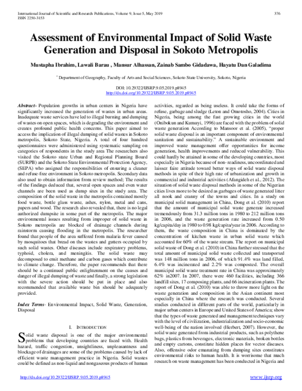 (PDF) Assessment of Environmental Impact of Solid Waste Generation and ...