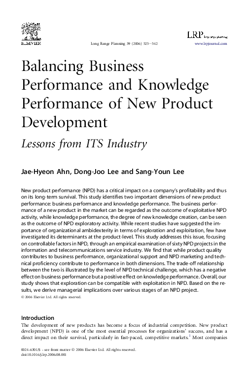 (PDF) Balancing Business Performance and Knowledge Performance of New ...