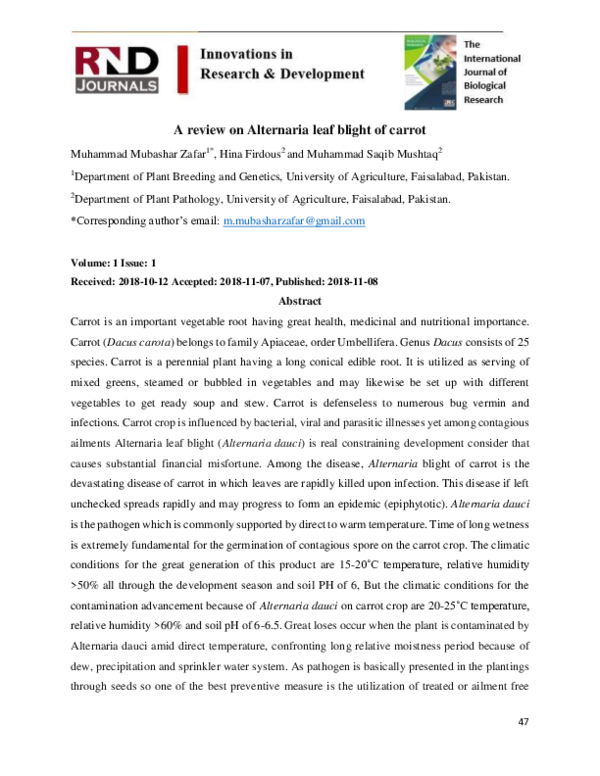 (PDF) A review on Alternaria leaf blight of carrot