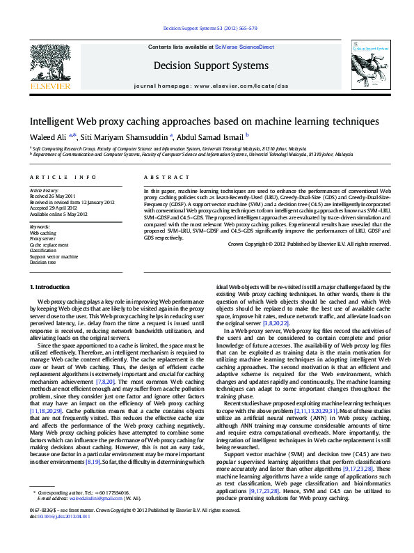 (PDF) Intelligent Web proxy caching approaches based on machine learning techniques | Waleed Ali ...