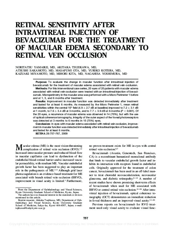 (PDF) Retinal Sensitivity After Intravitreal Injection of Bevacizumab ...