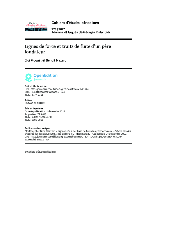 (PDF) Lignes de force et traits de fuite d’un père fondateur