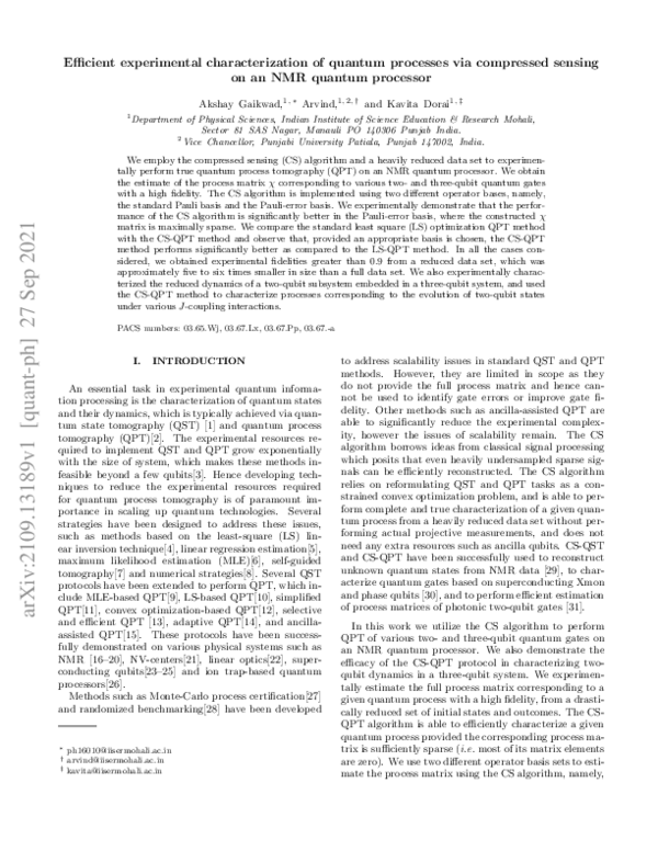 (PDF) Efficient experimental characterization of quantum processes via compressed sensing on an ...