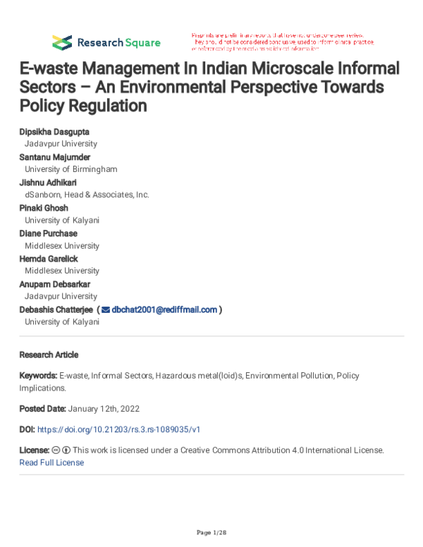 (PDF) E-waste Management in India's Informal Sector