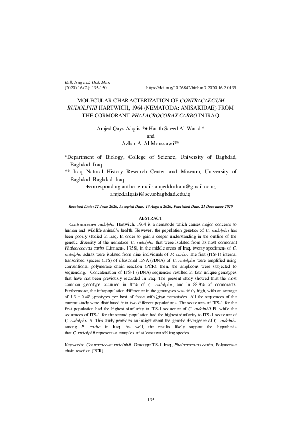 (PDF) Molecular Characterization of Contracaecum Rudolphii Hartwich ...