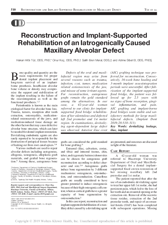 (PDF) Reconstruction and Implant-Supported Rehabilitation of an ...