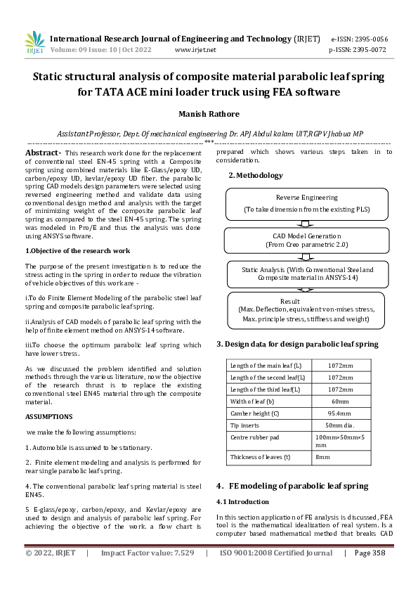 Pdf Static Structural Analysis Of Composite Material Parabolic Leaf Spring For Tata Ace Mini